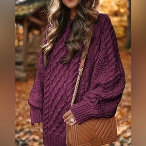 Dresses | Nwt Burgundy Cable Knit Sweater Mini Dress Long Sleeve Casual Dress | Poshmark